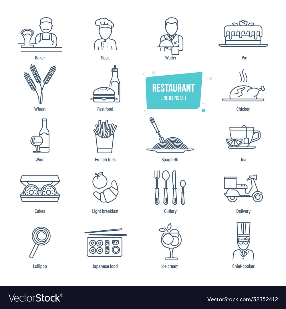 Restaurant line icons set employees Royalty Free Vector
