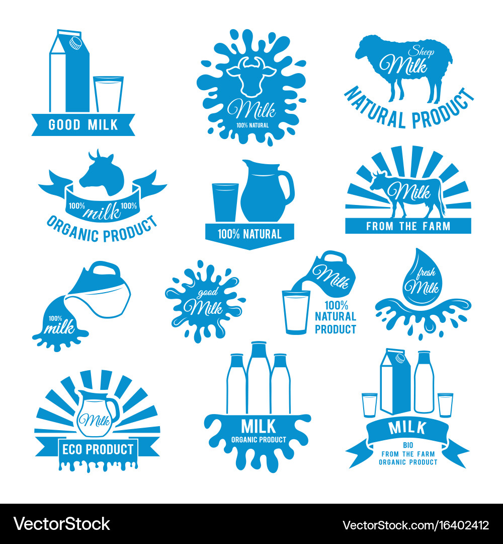 Set milk labels of Royalty Free Vector Image - VectorStock