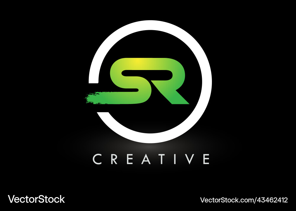 Sr green white brush letter logo design creative Vector Image