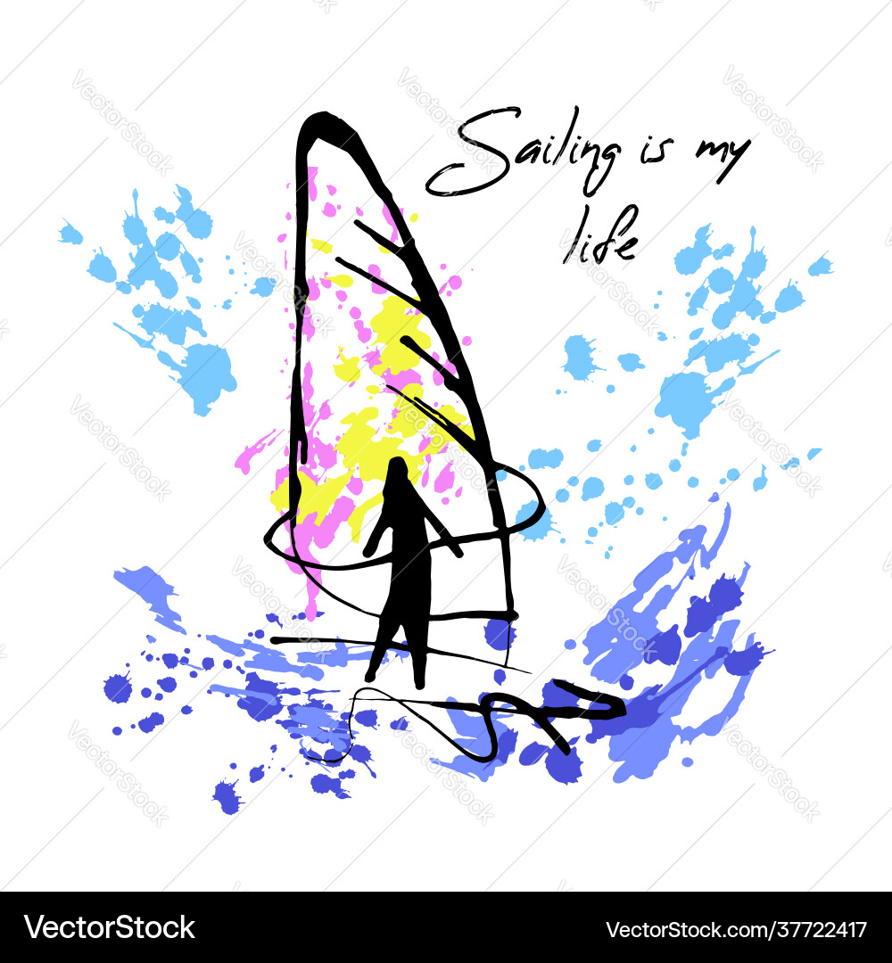A character on board with sail water Royalty Free Vector