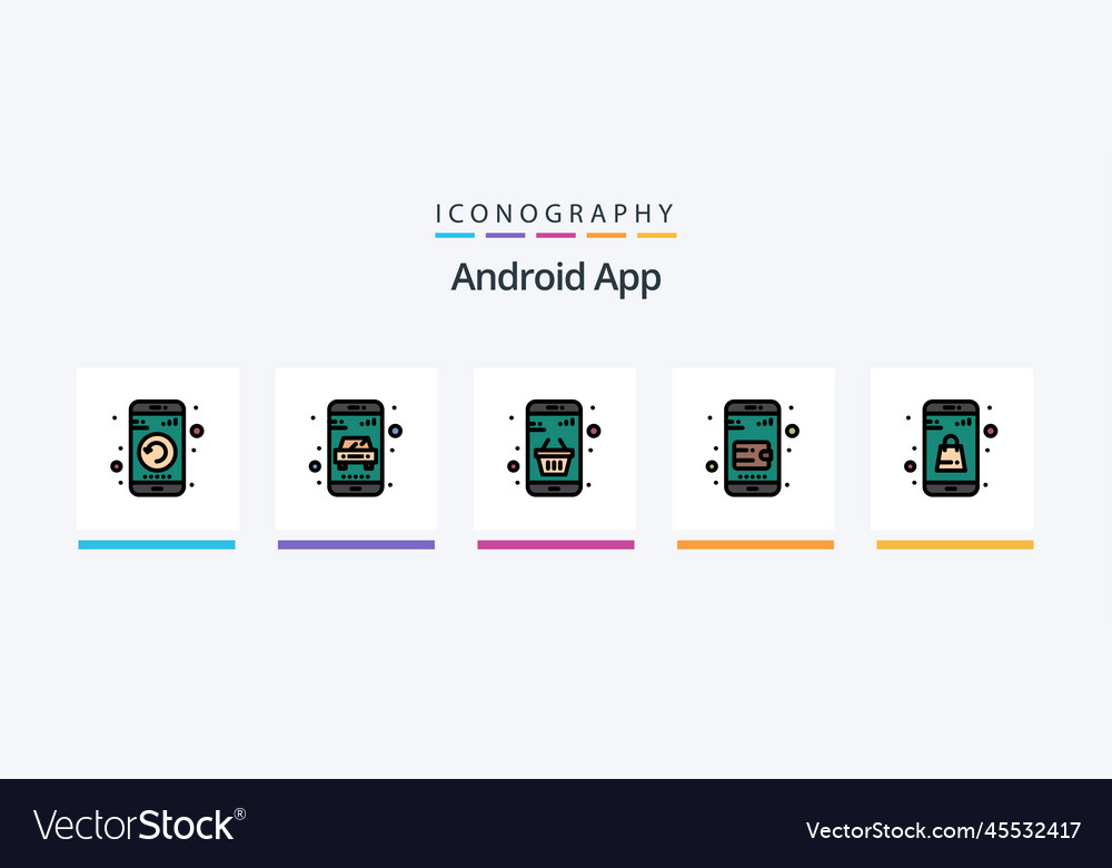 Android app line filled 5 icon pack including Vector Image
