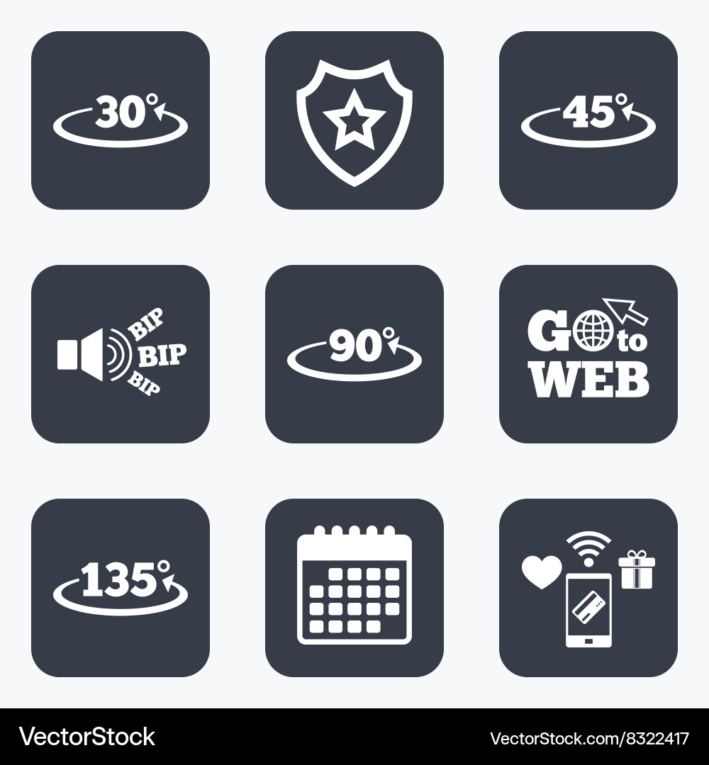 Angle degrees icons geometry math signs Royalty Free Vector