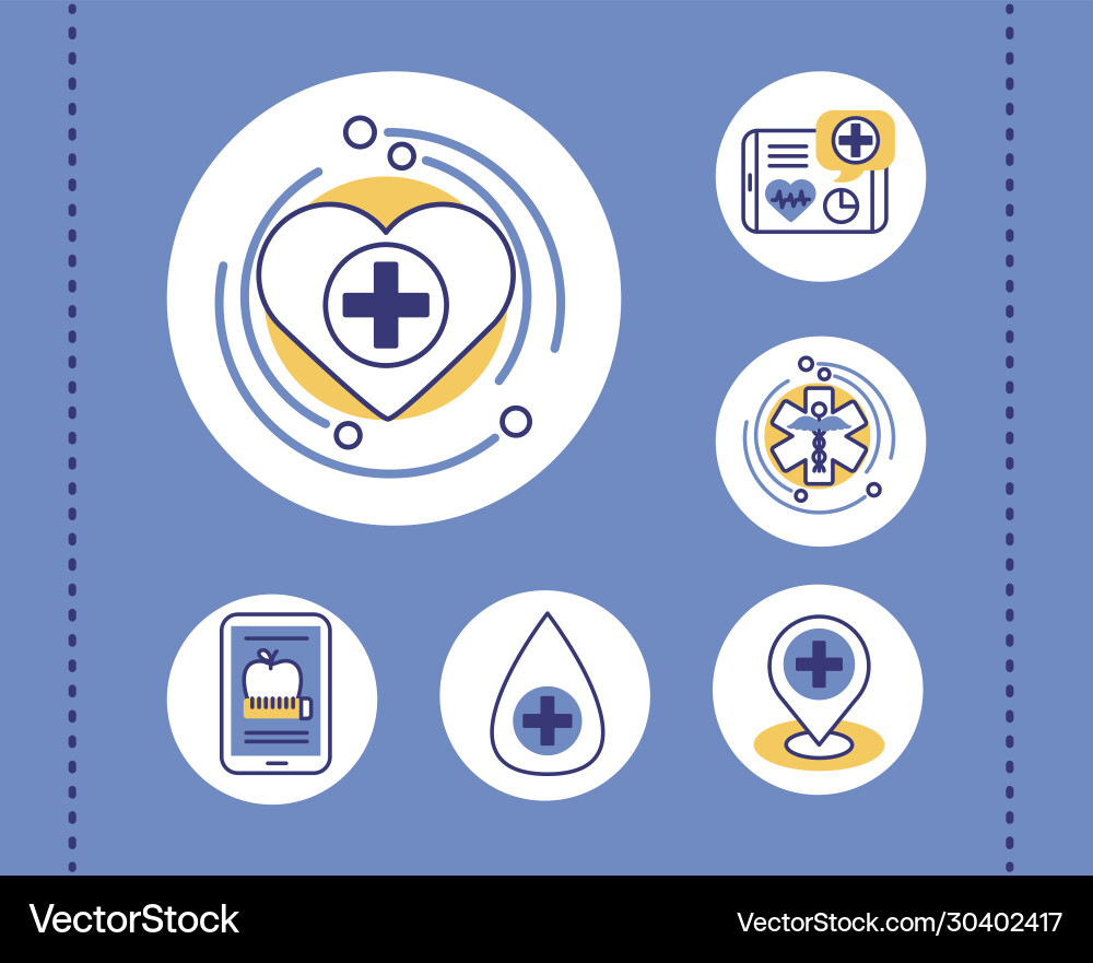 Bundle health online set icons Royalty Free Vector Image