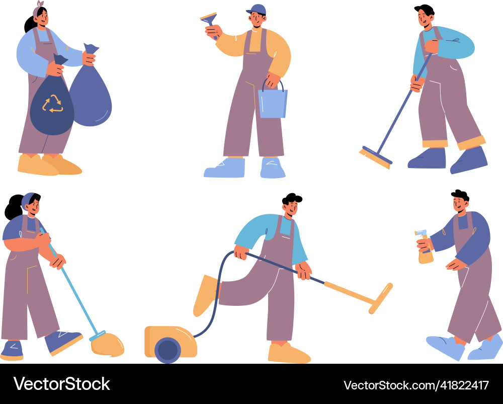 Cleaning service staff people in uniform Vector Image