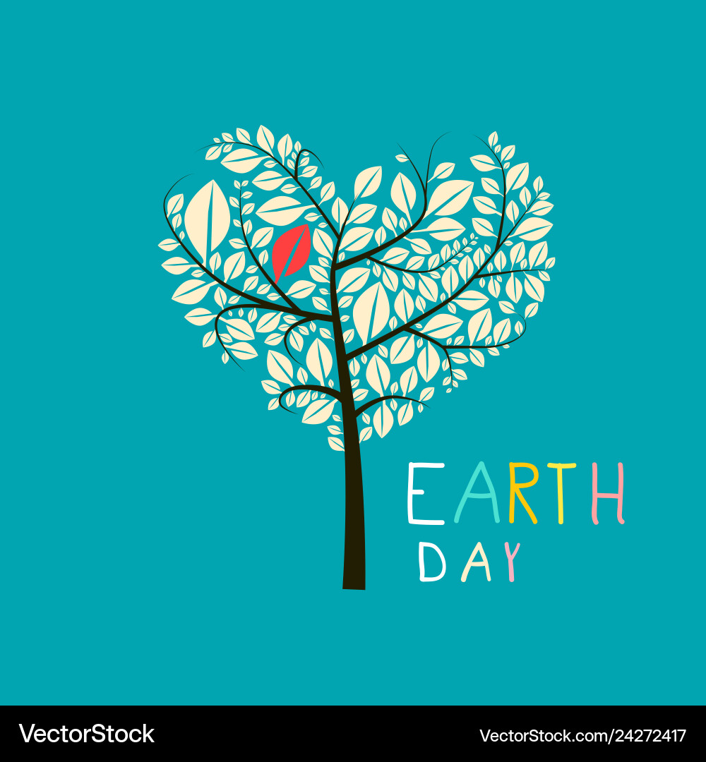 Earth day heart shaped tree flat design Royalty Free Vector