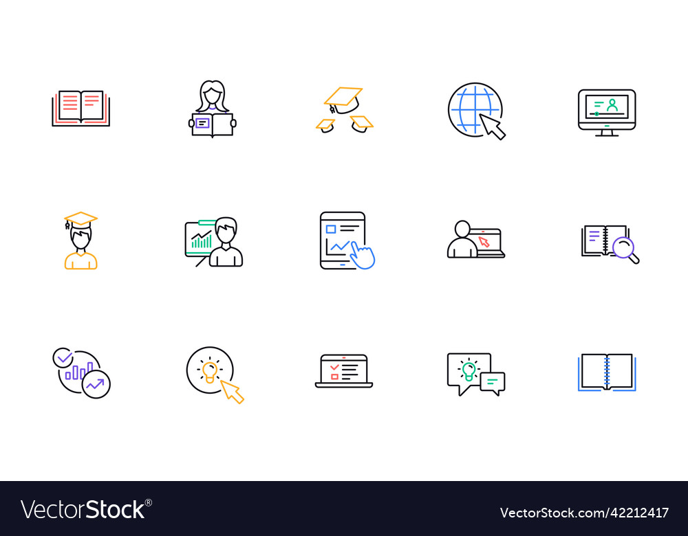 Education line icons book video tutorial Vector Image