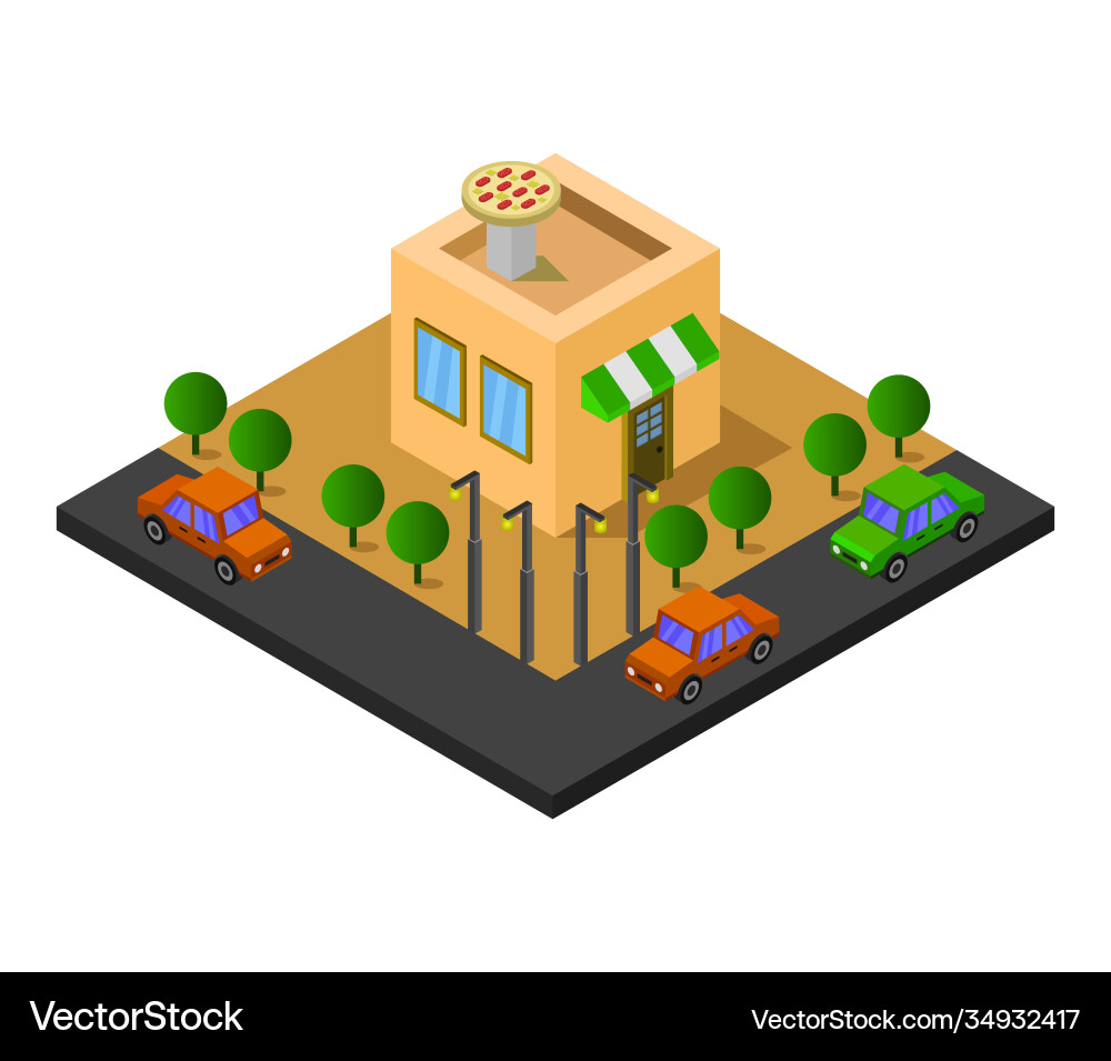 Isometric pizza shop on white background Vector Image
