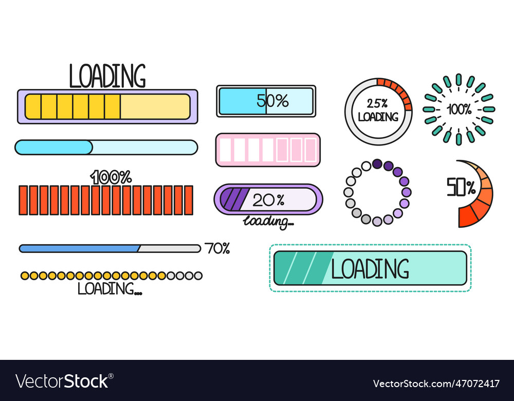 Loading progress bar icons in doodle hand drwan Vector Image Loading progress bar icons in doodle hand drwan Vector Image