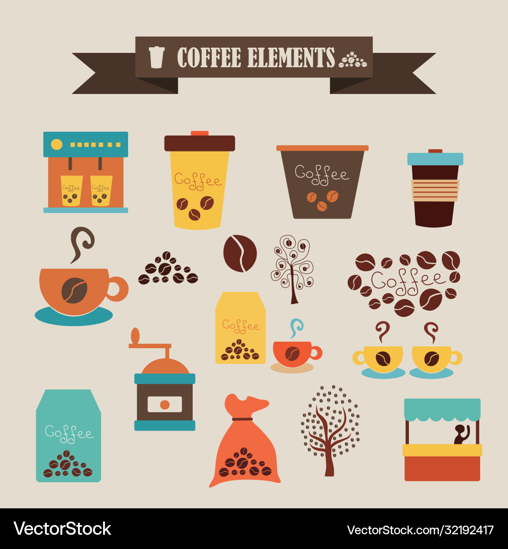 Multicolored icons with tape on topic coffee Vector Image