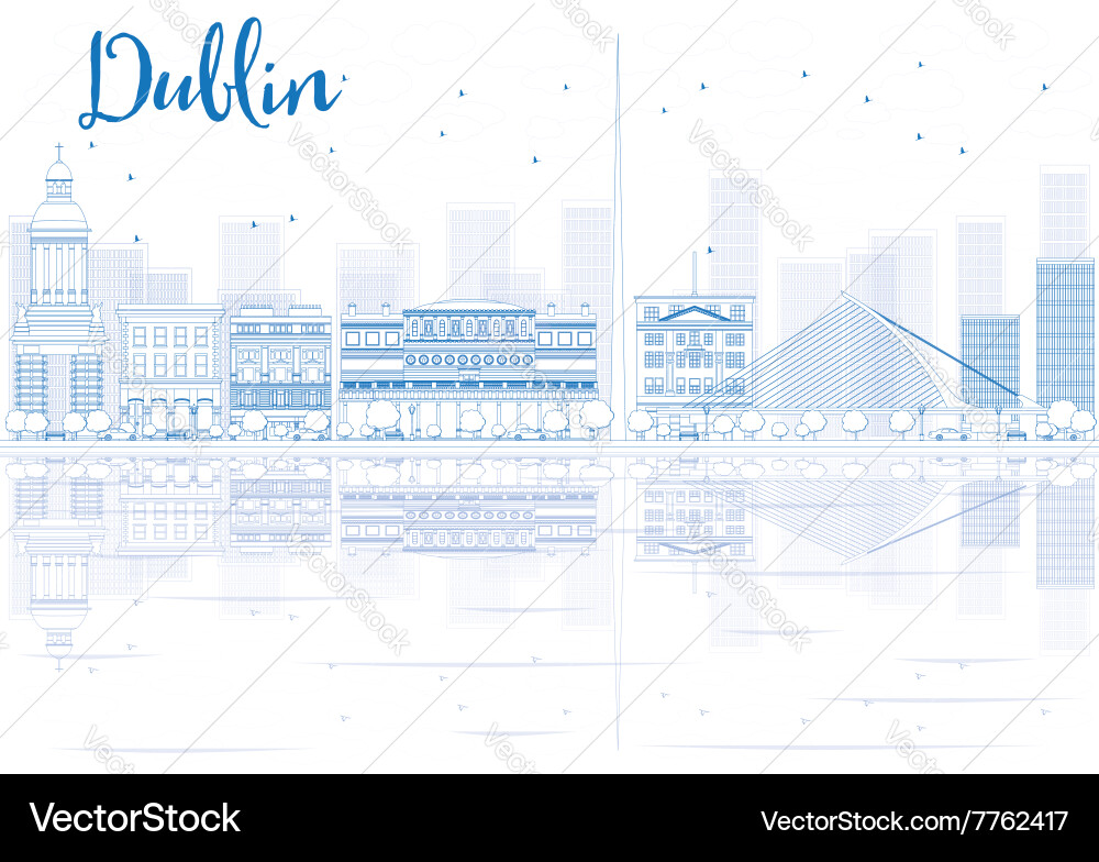 Outline Dublin skyline with blue buildings Vector Image