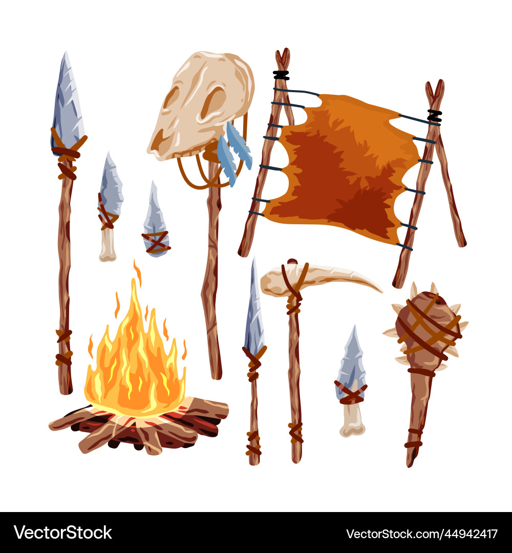 Prehistoric weapons set of caveman tools Vector Image
