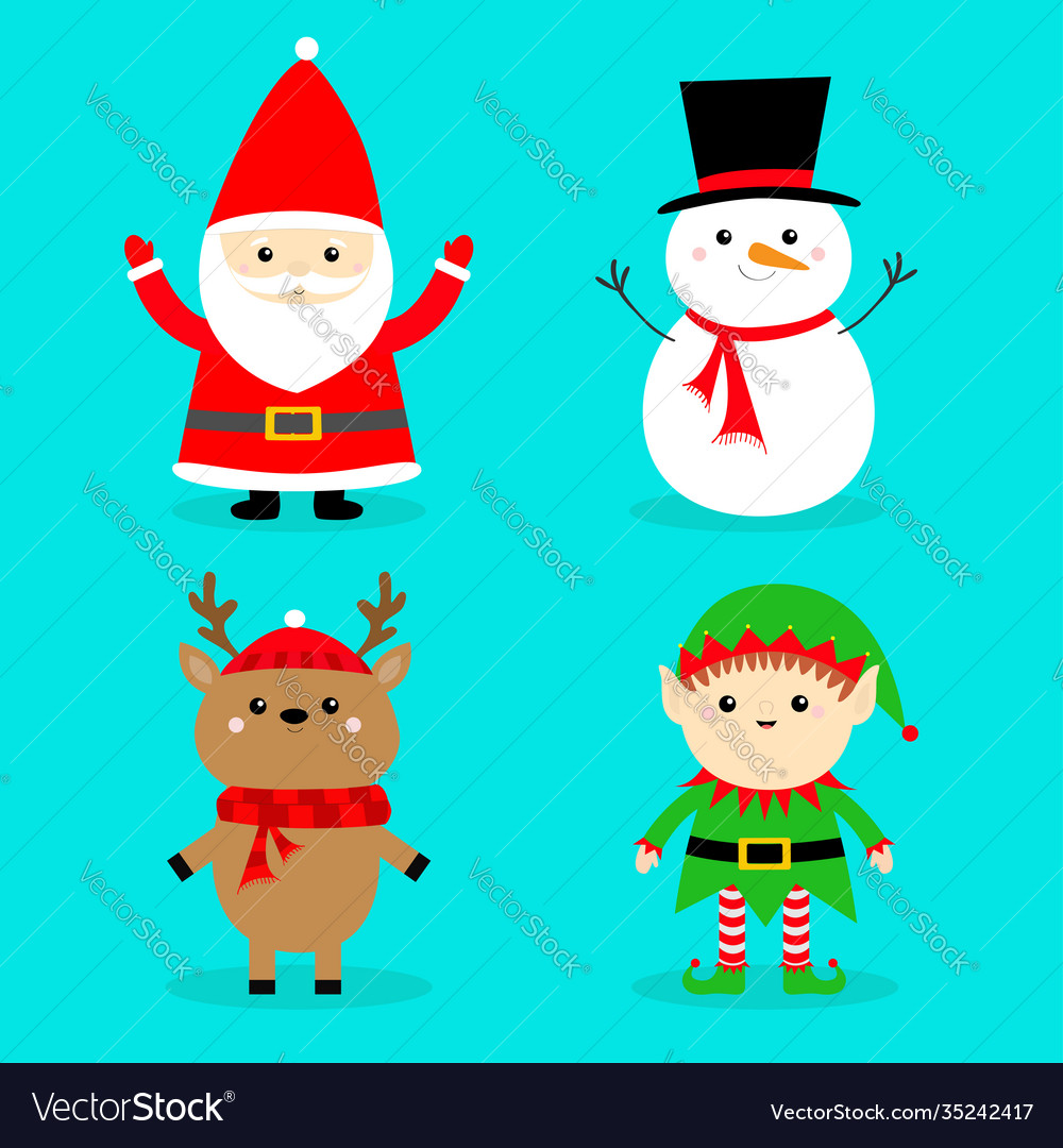 Santa claus reindeer snowman elf deer set merry Vector Image