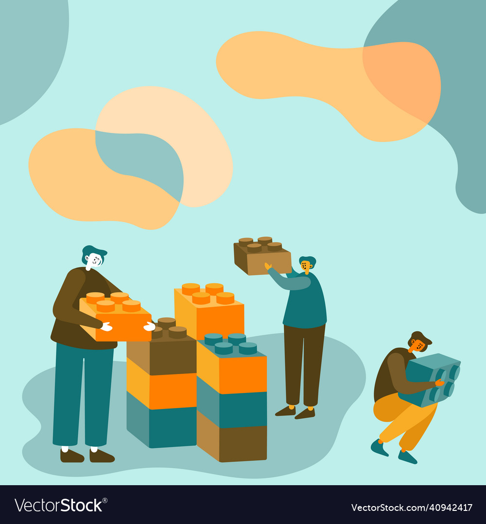 Three colleagues having meeting displaying cube Vector Image Three colleagues having meeting displaying cube Vector Image