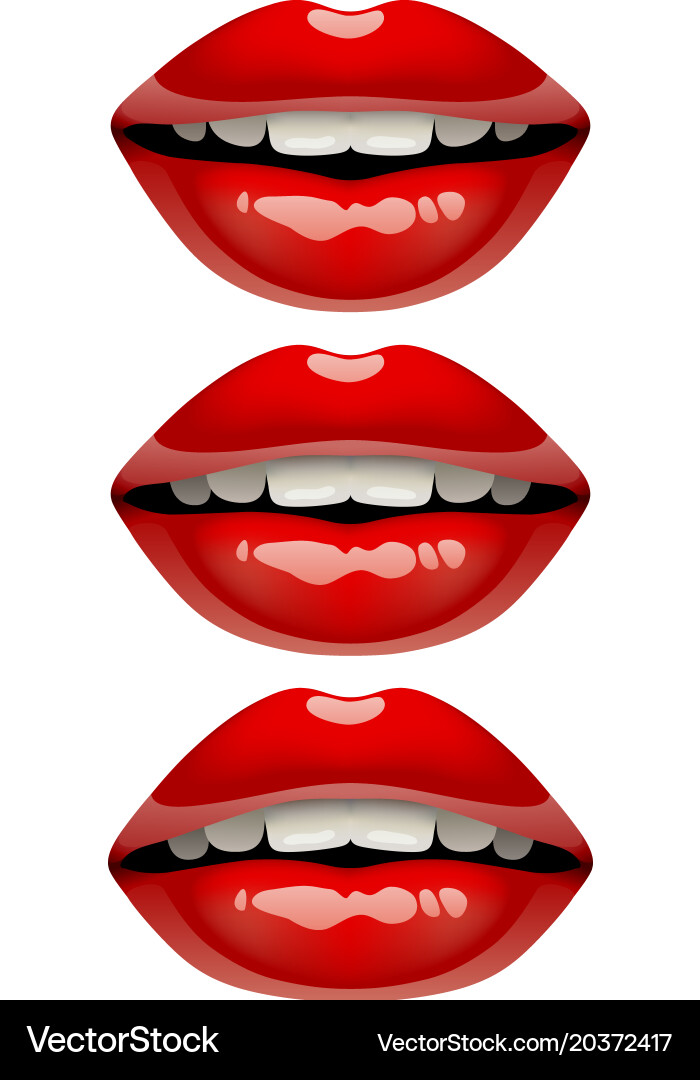 Womans lips set with red glossy lipstick makeup Vector Image