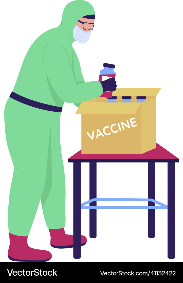 Lab assistant packing up vaccine semi flat color Vector Image