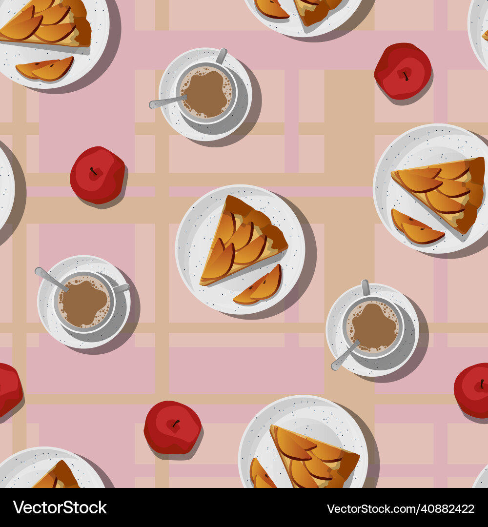 Pattern with piece of apple pie in white plate Vector Image