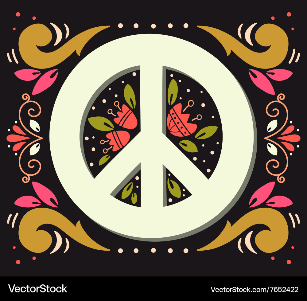 Peace symbol with flowers and decoration elements Vector Image