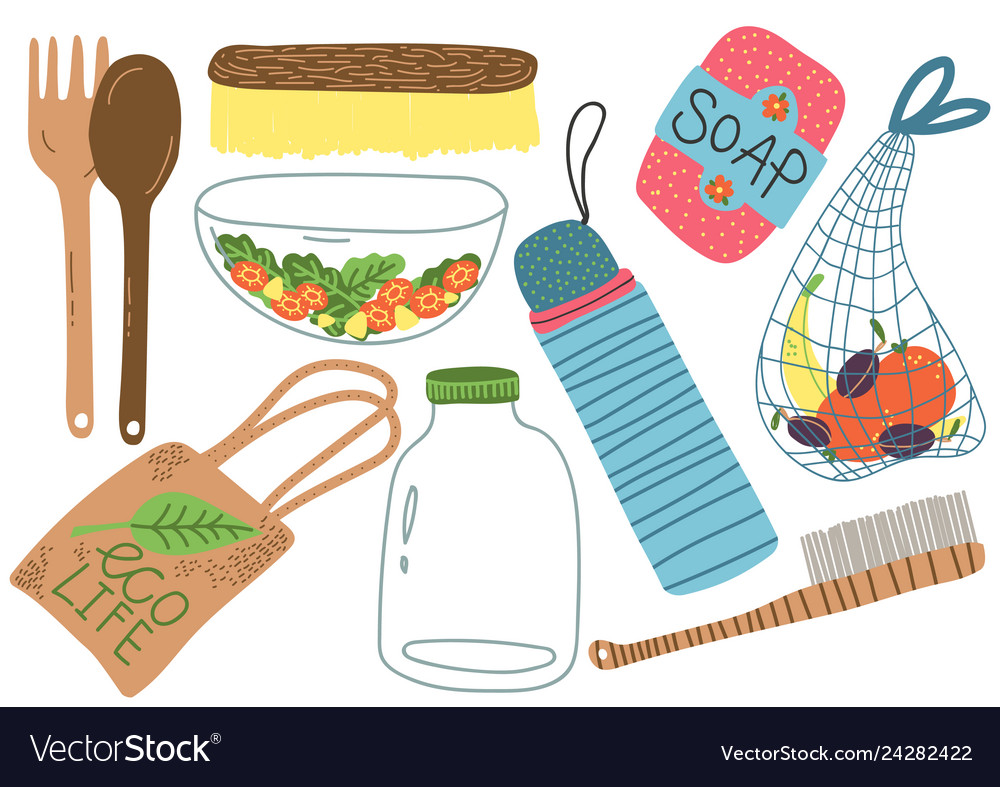 Zero waste set reusable objects for kitchen Vector Image