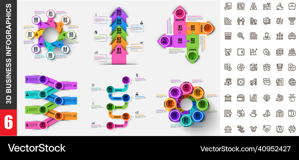 Bundle 3d infographics design template Royalty Free Vector