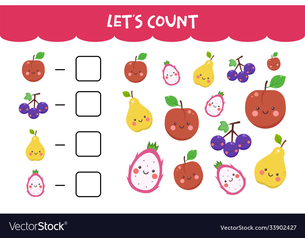 Counting game with cute colorful fruits Royalty Free Vector