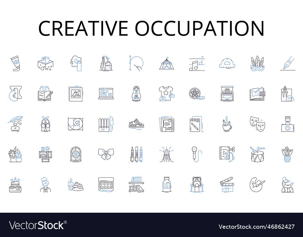 Creative occupation line icons collection data Vector Image