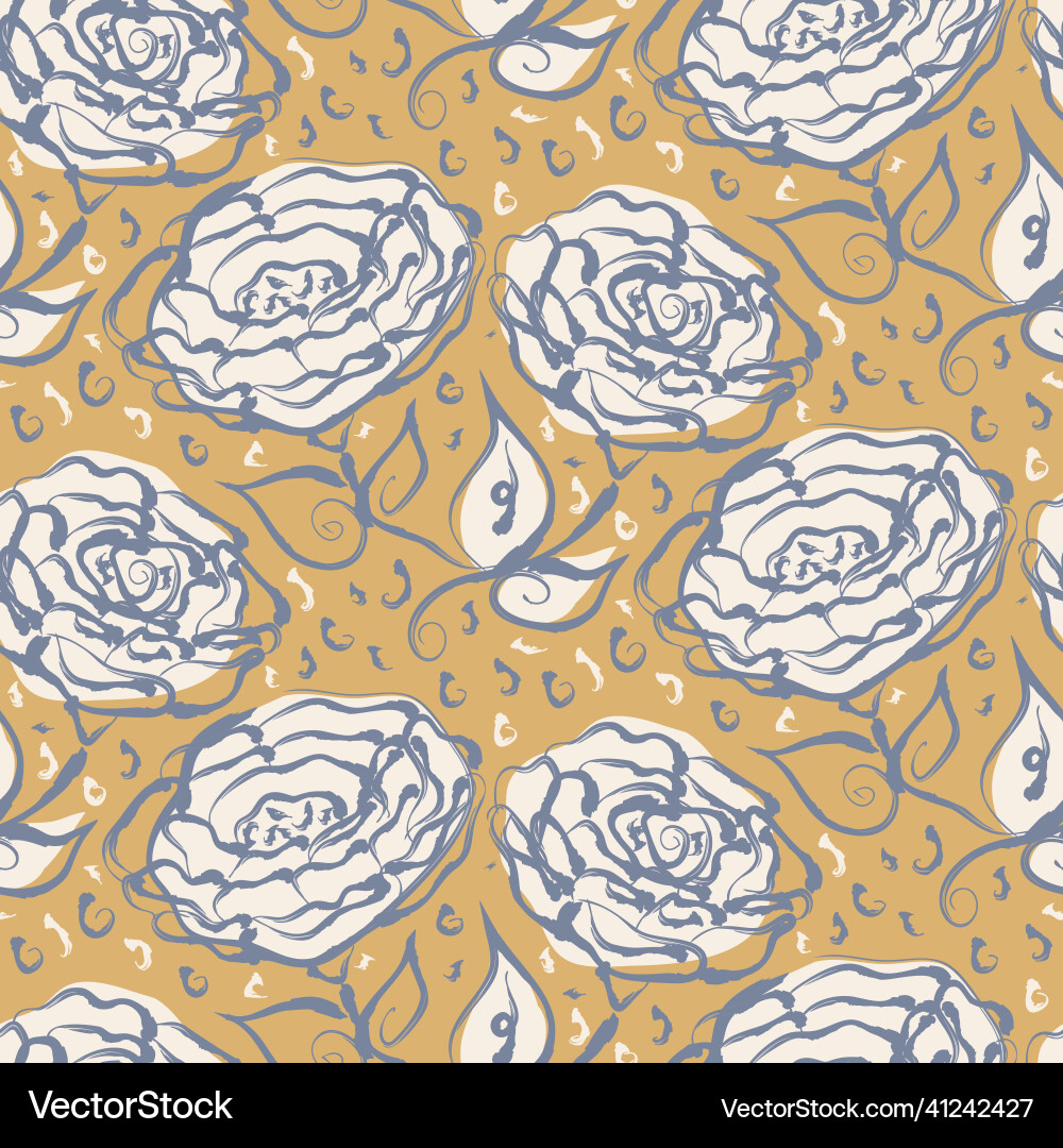 French yellow blue floral linen seamless pattern Vector Image