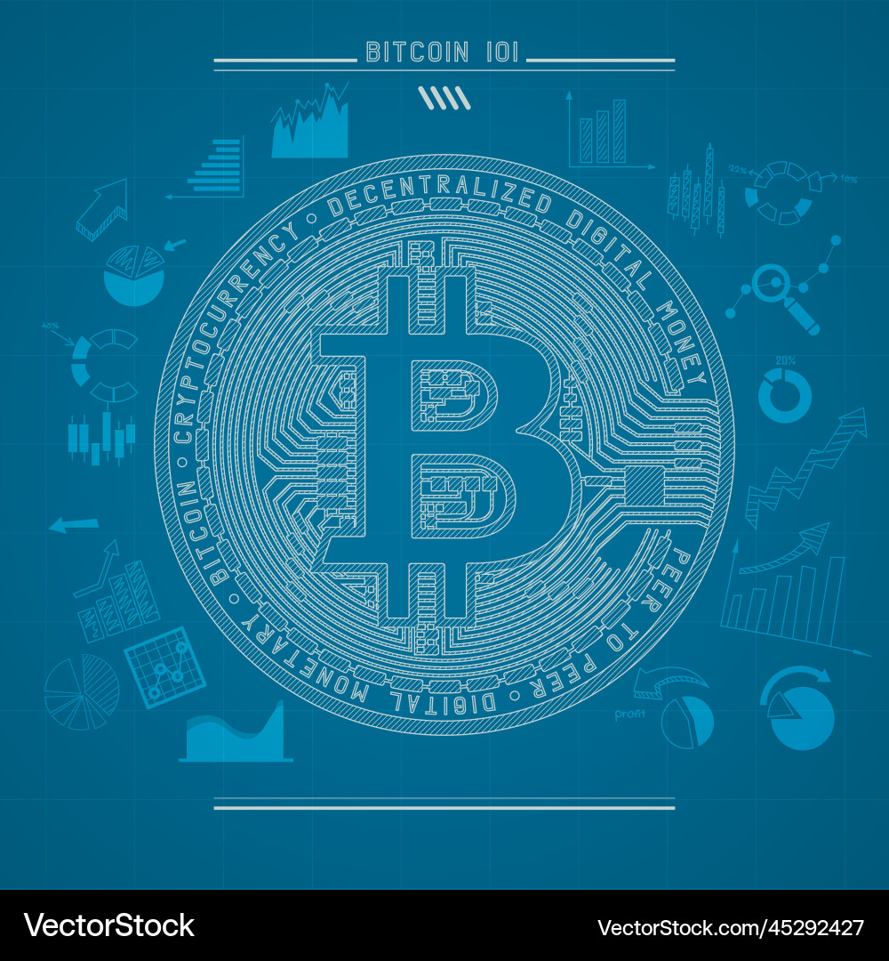 Graphic of bitcoin with graph and chart presented Vector Image