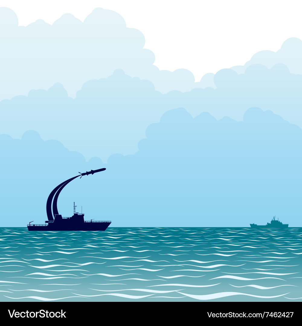 Launching a cruise missile with cruiser Royalty Free Vector