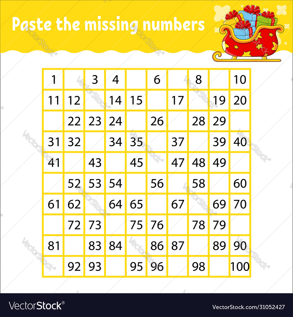 Paste missing numbers from 1 to 100 Royalty Free Vector