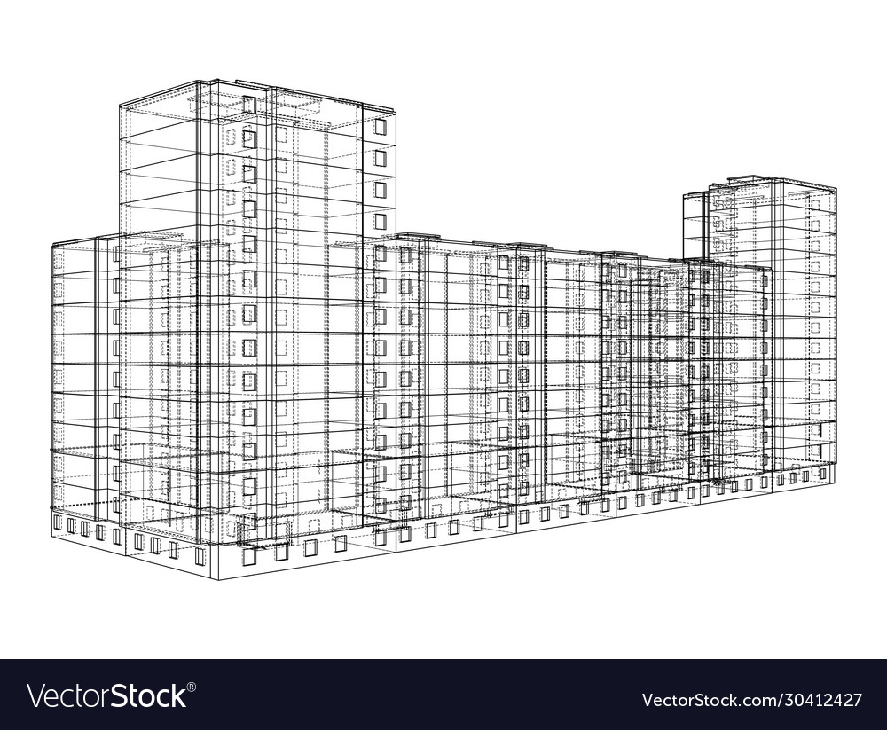 Wire Frame Model A Multi Storey Building Vector Image