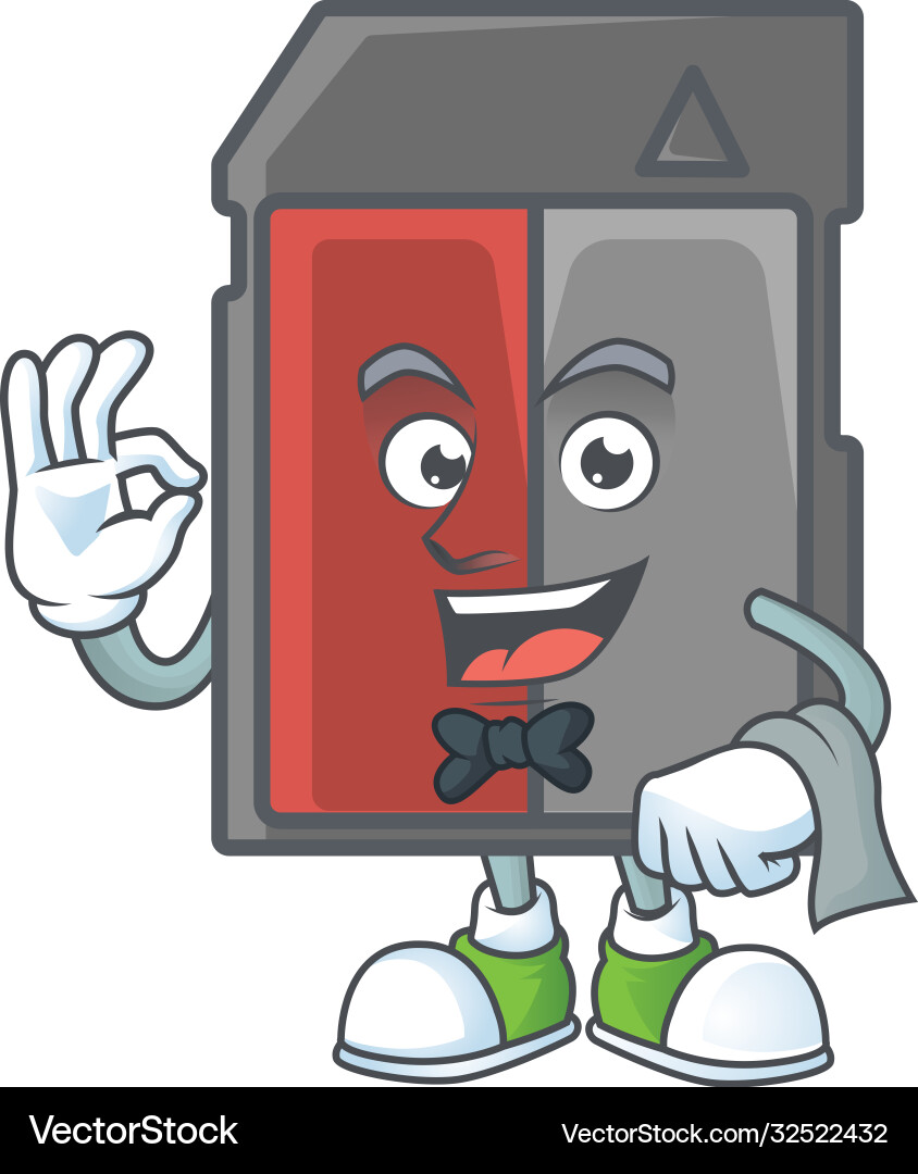 A memory card cartoon mascot working as waiter Vector Image