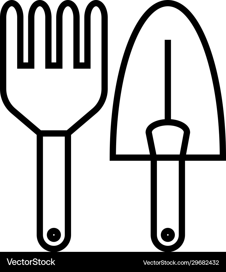 Garden tools line icon concept sign outline Vector Image