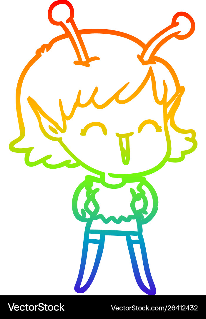 Rainbow gradient line drawing cartoon alien girl Vector Image