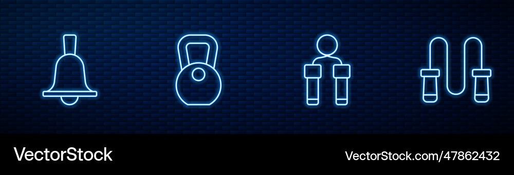 Set line jump rope boxing bell weight Royalty Free Vector