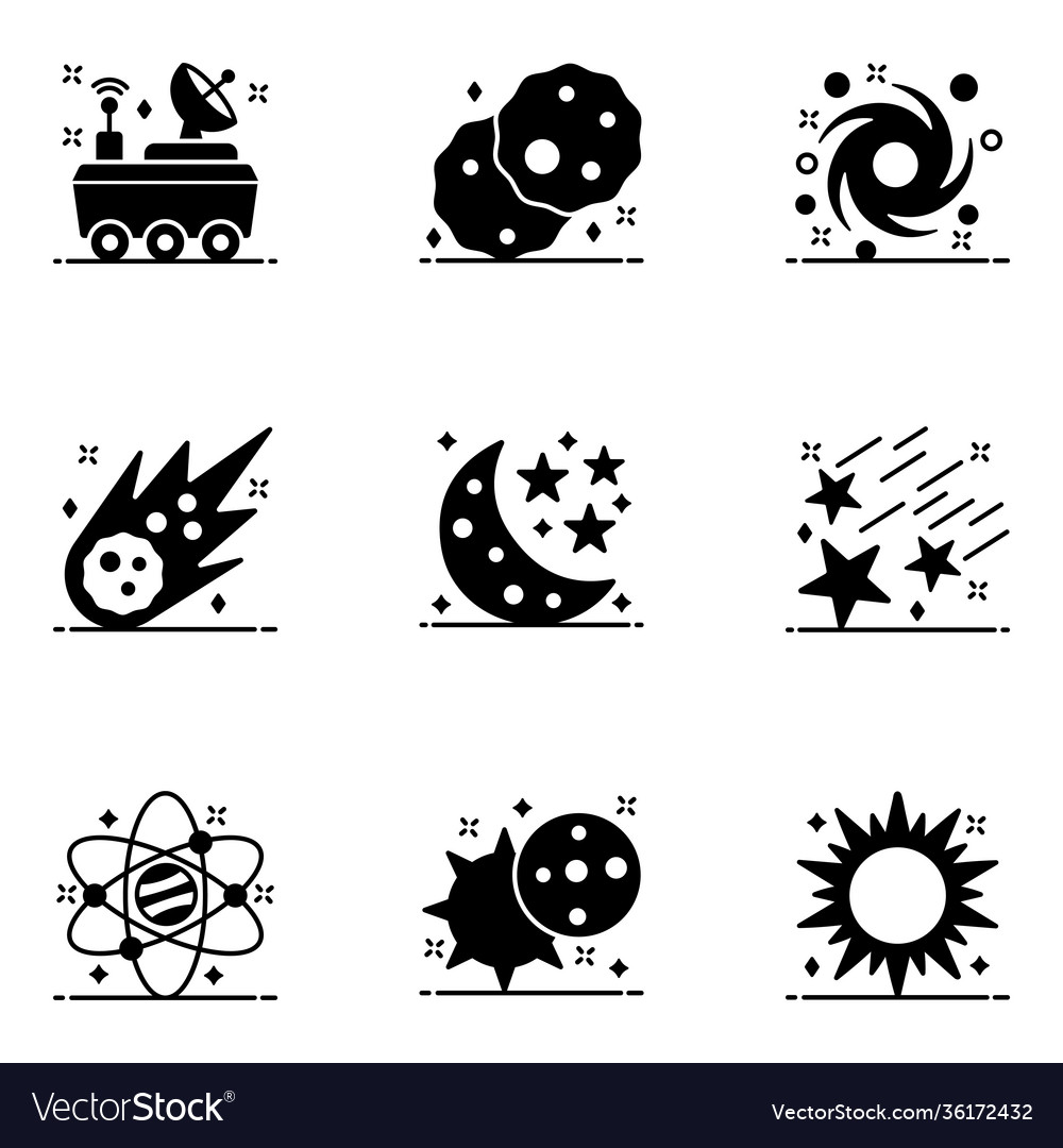 Space and galaxy icons in modern solid style pack Vector Image