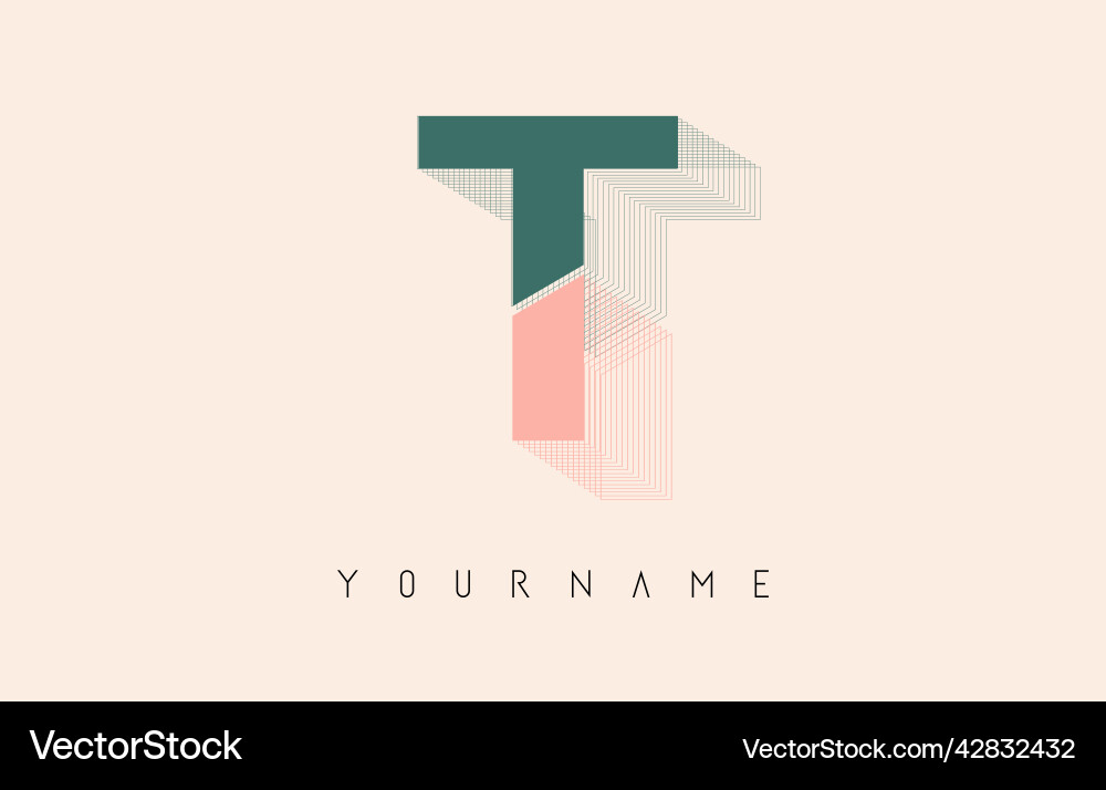 Wireframe t letter logo design in two colors Vector Image