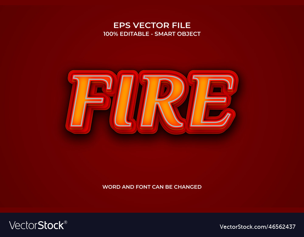 3d editable fire text style effect Royalty Free Vector Image
