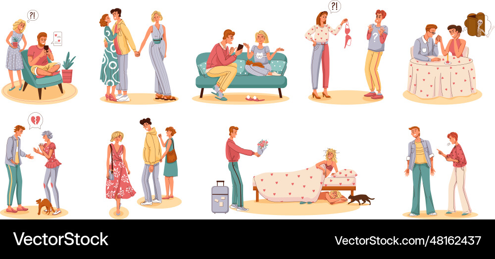 Disrupt relationships icon set Royalty Free Vector Image