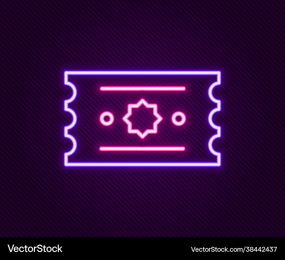 Glowing neon line ticket icon isolated on black Vector Image