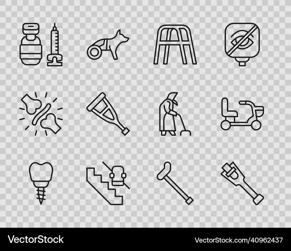 Set line dental implant prosthesis leg walker Vector Image