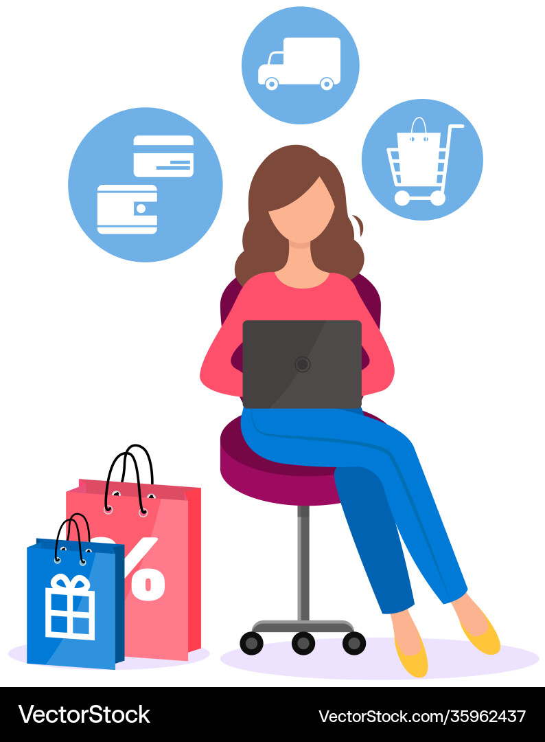 Woman with laptop is ordering goods Royalty Free Vector