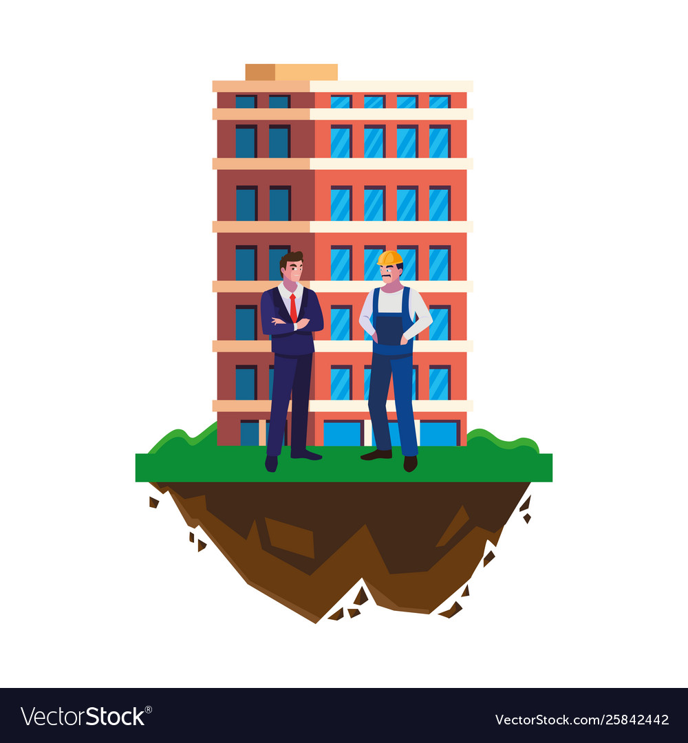 Builder constructor with engineer and building Vector Image