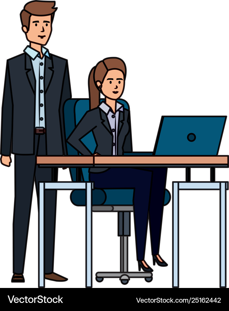 Business couple in workplace Royalty Free Vector Image