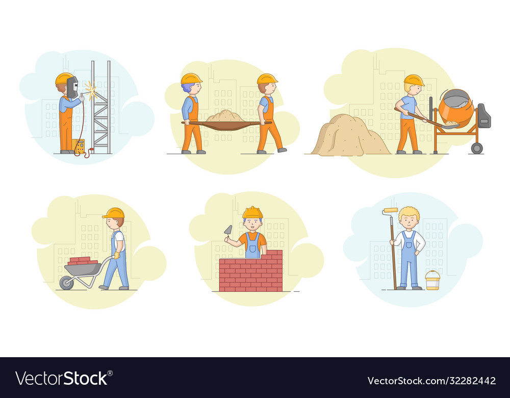 Construction concept workers working Royalty Free Vector