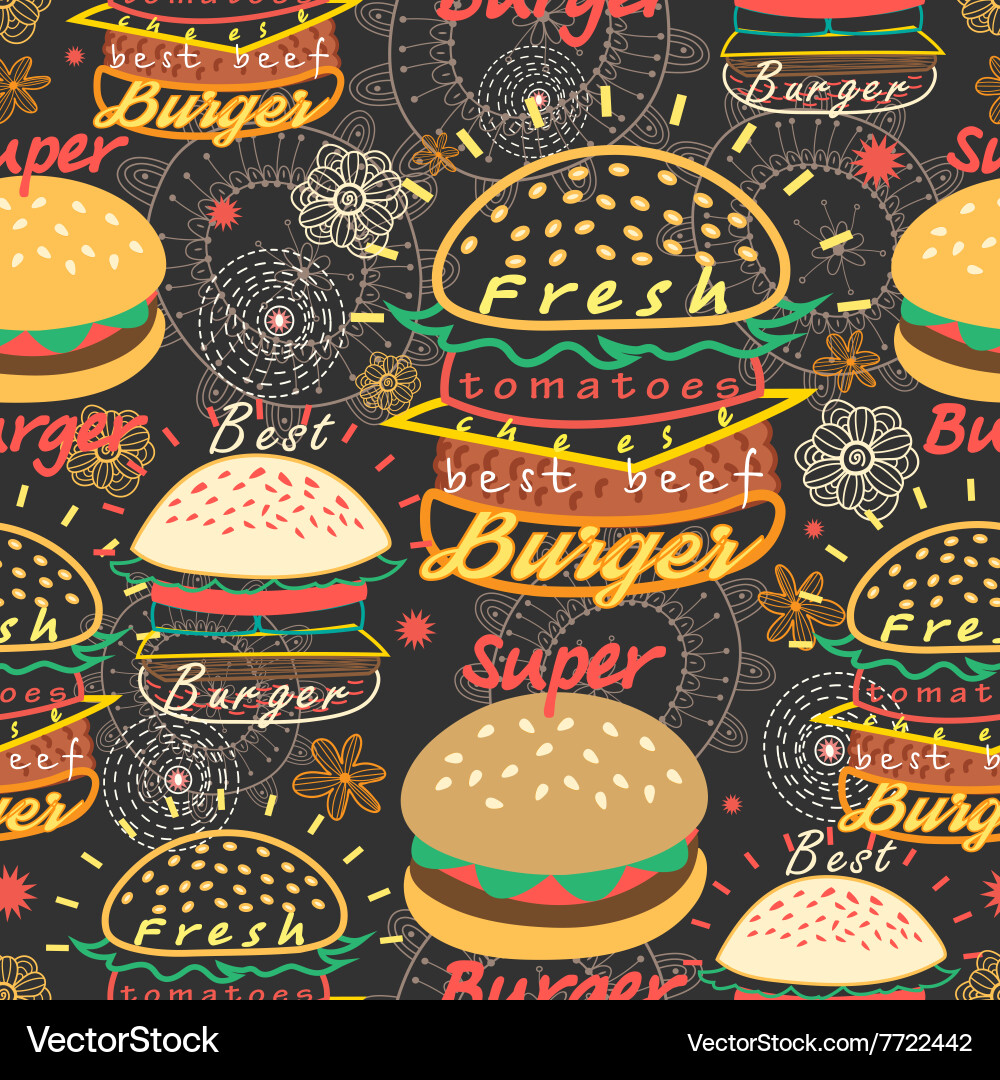 Graphic seamless pattern bright tasty burgers Vector Image
