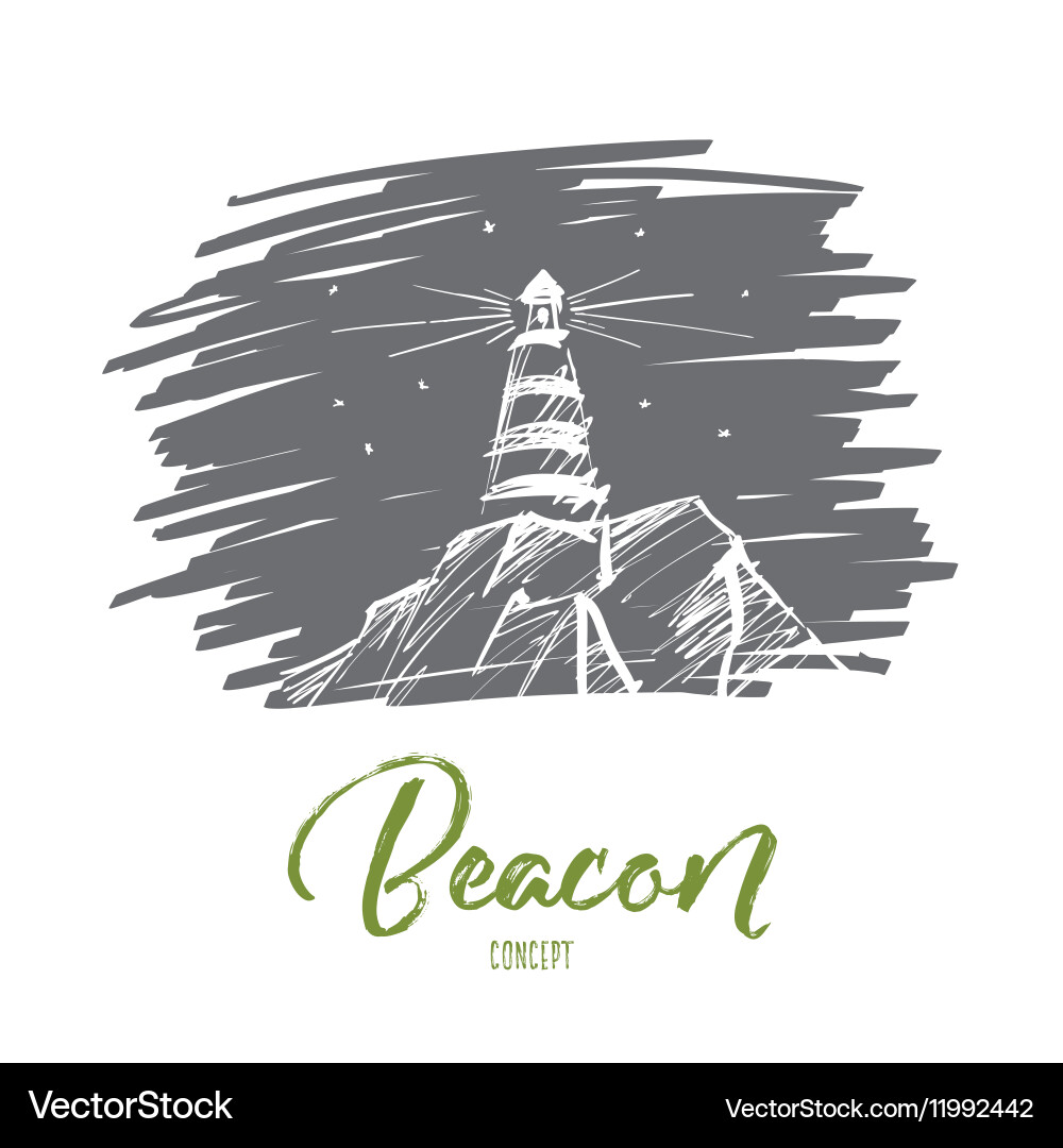 Hand drawn beacon lighting at night lettering Vector Image