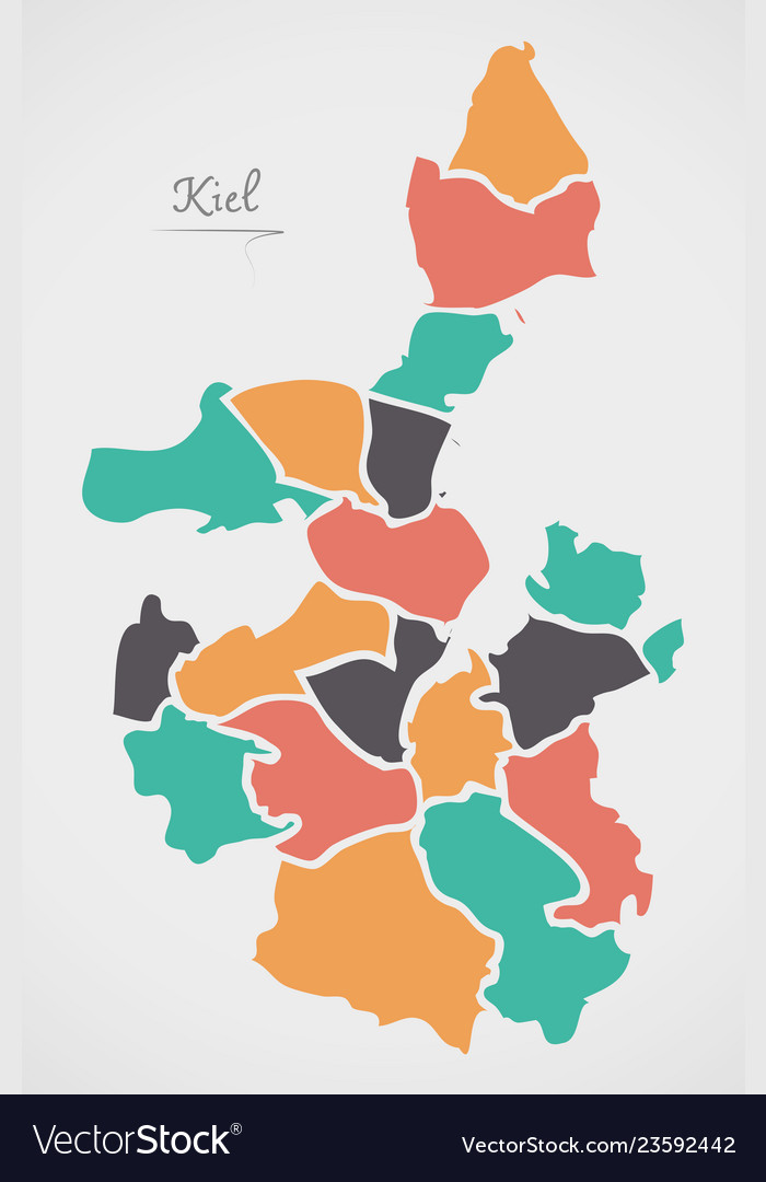 Kiel map with boroughs and modern round shapes Vector Image