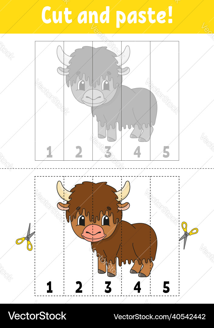 Learning numbers 1-5 cut and glue cartoon Vector Image