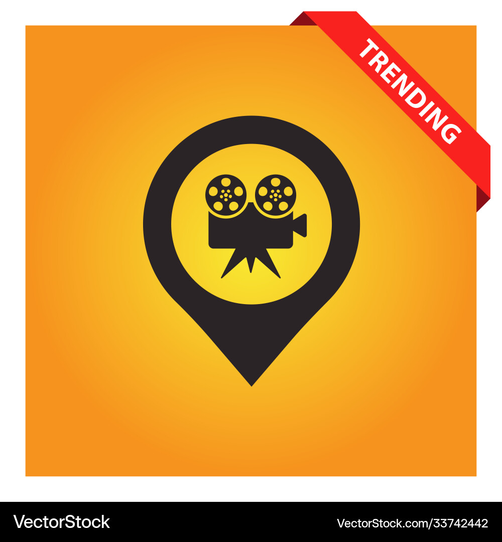 Movie camera with pin icon Royalty Free Vector Image