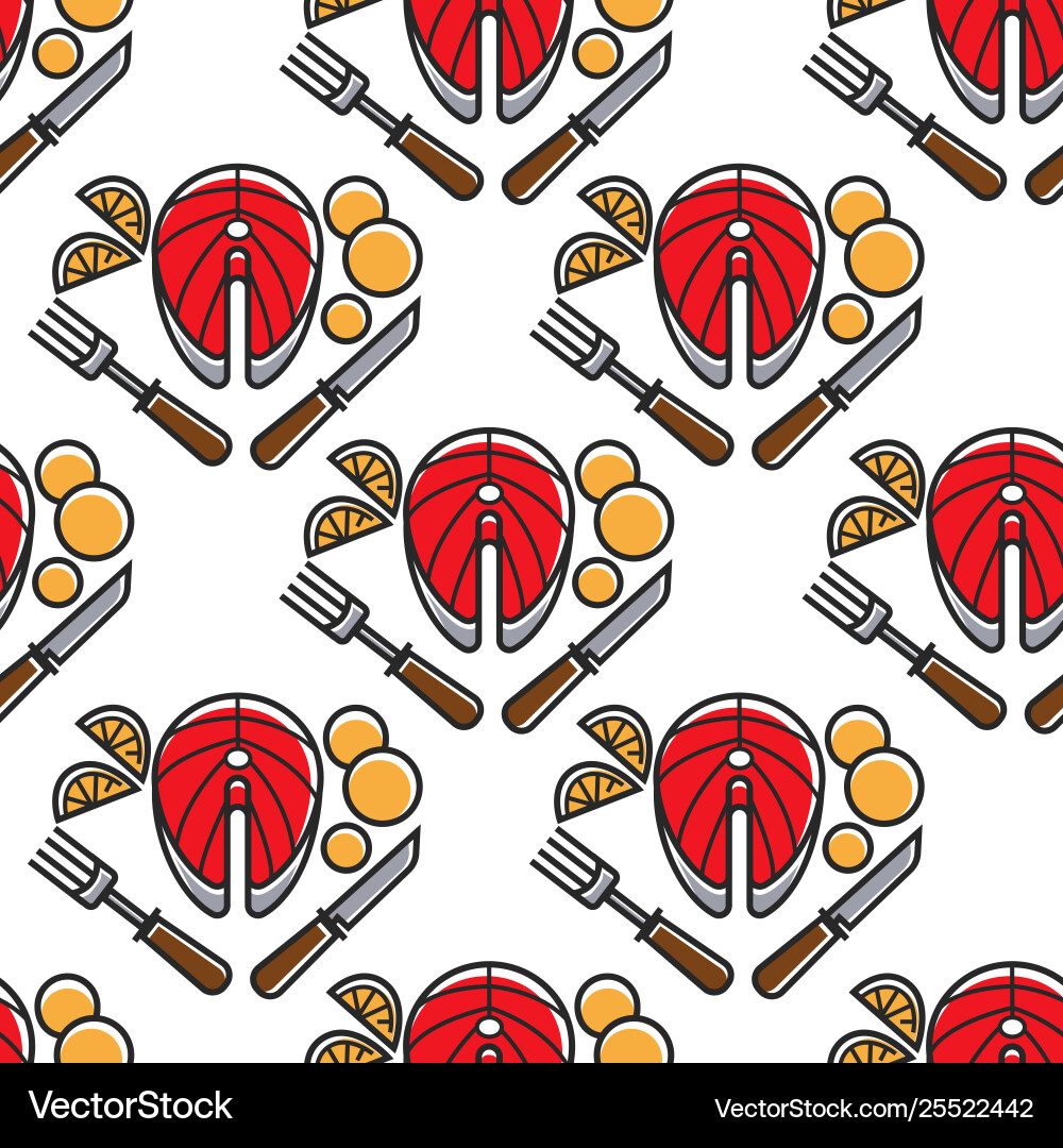 Norway fish and potato cutlery seamless pattern Vector Image